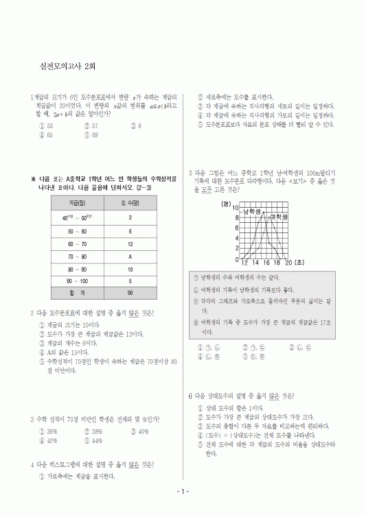 [과외]중학 수학 1-2학기 중간기출4 최종모의 02