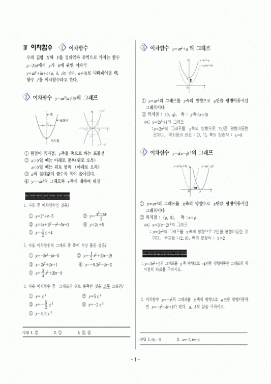[과외]중학 수학 3-1학기 기말 04 이차함수 유형