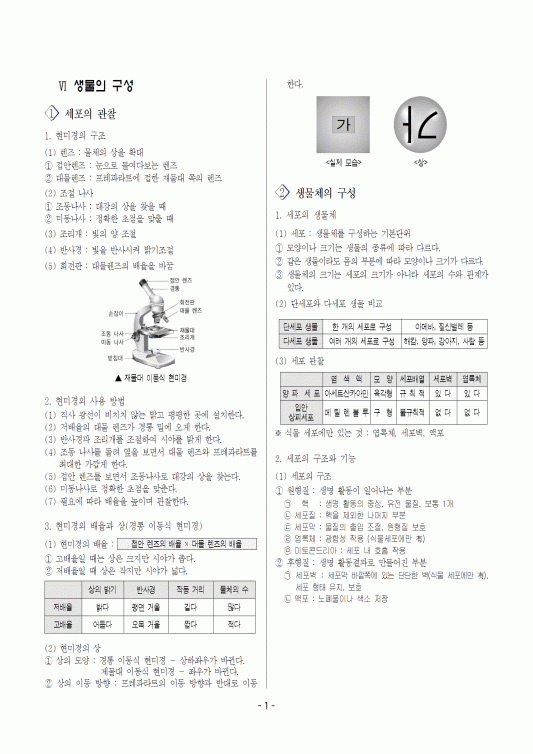 [과외]중학 과학 1-1학기 중간 04 생물의 구성(교사용)