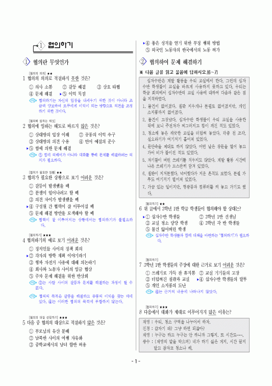 [과외]중학 국어 3-1학기 중간 1-3단원 생활국어 기출문제(교사용)