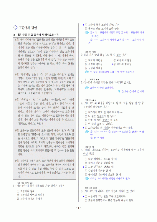 [과외]중학 국어 3-1학기 중간 2단원 중심내용 파악하기 기출문제(교사용)