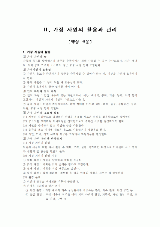 [과외]중학 가정 1-13 가정 자원의 활용과 관리