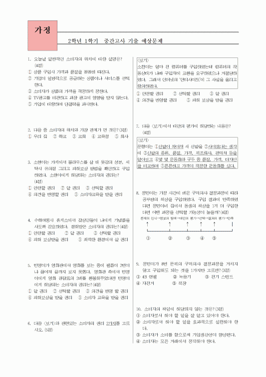 [과외]중학 가정2-1학기 중간 예상문제 08