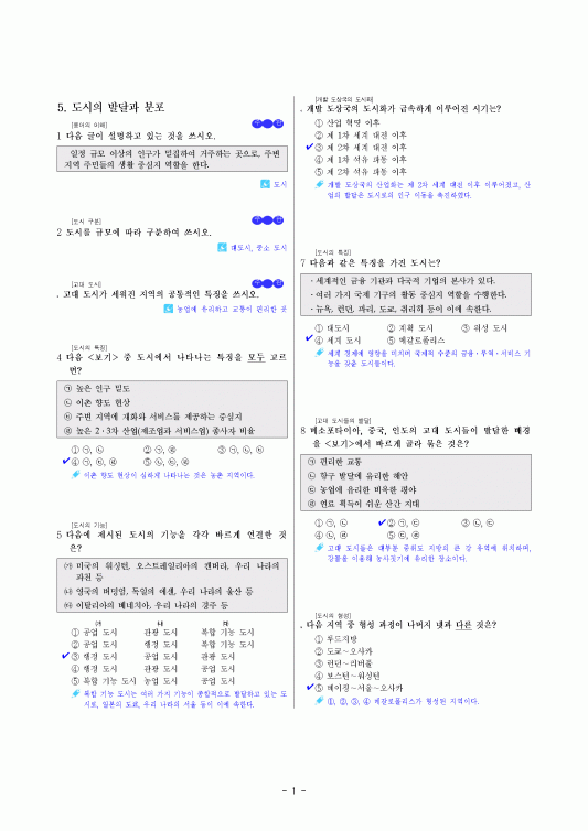 [과외]중학 사회 3-2학기 기말 03 도시의 발달과 분포(교사용)