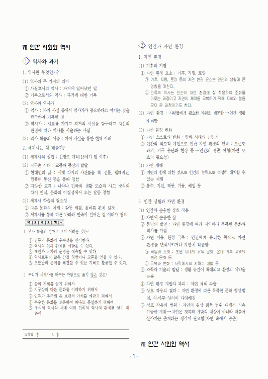 [과외]중학 사회 1-2학기 기말 01 인간 사회와 역사