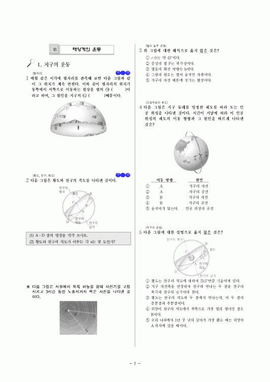 [과외]중학 과학 3-2학기 기말 03 태양계의 운동 기출문제