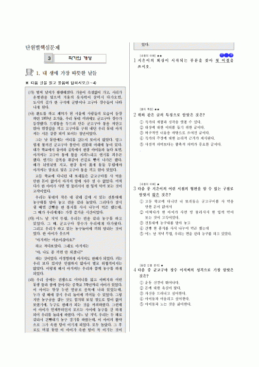 [과외]중학 국어 3-2학기 기말 3단원 작가의 개성 기출문제