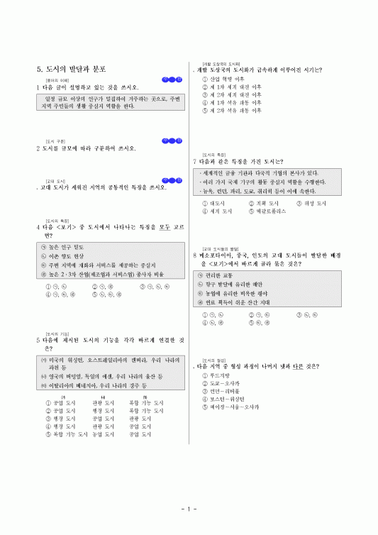 [과외]중학 사회 3-2학기 기말 03 도시의 발달과 분포