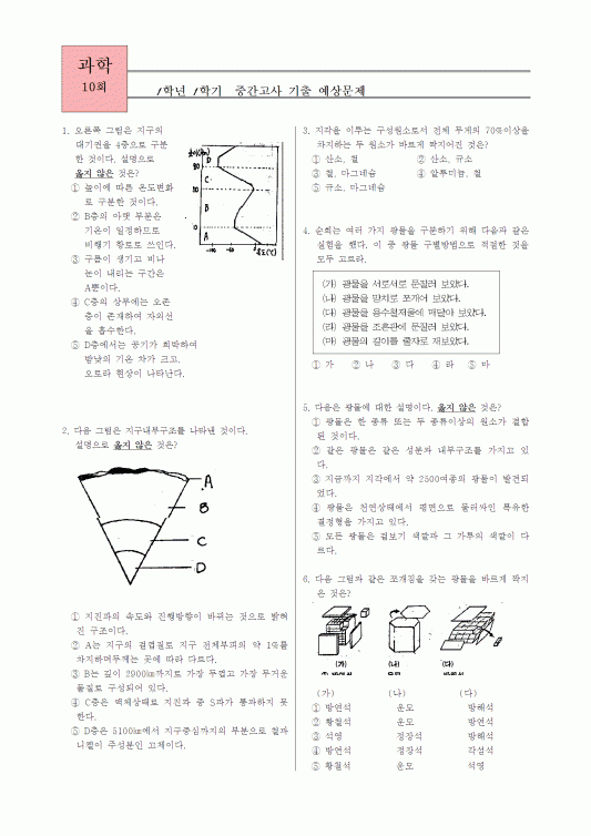 [과외]중학 과학 1-1학기 중간 예상문제 10
