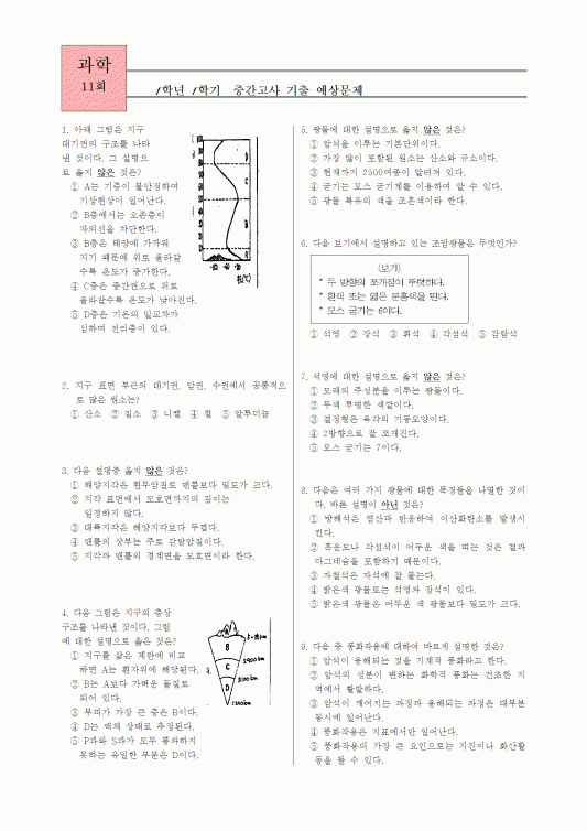 [과외]중학 과학 1-1학기 중간 예상문제 11