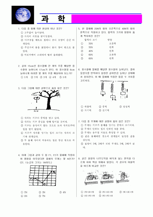 [과외]중학 과학 1-2학기 기말 예상문제 05