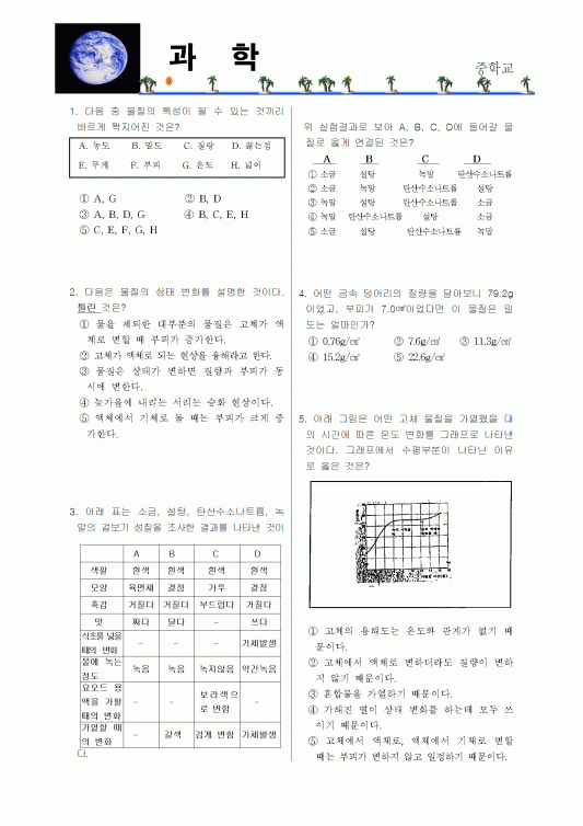 [과외]중학 과학 1-2학기 중간 예상문제 08