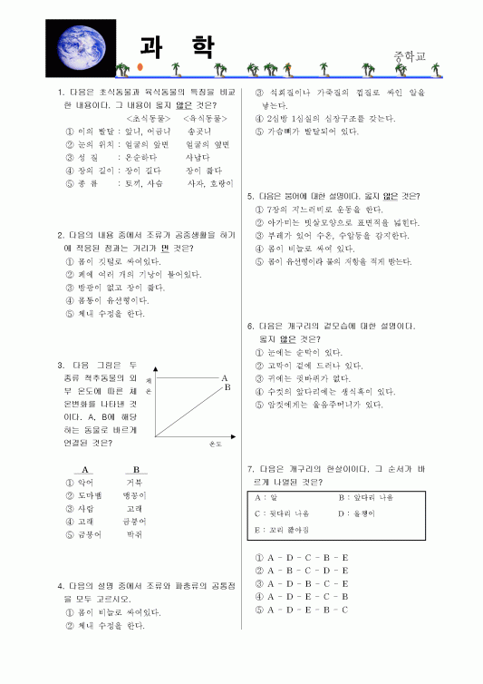 [과외]중학 과학 1-2학기 중간 예상문제 09