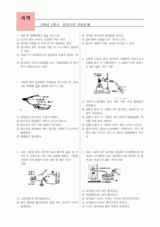 [과외]중학 과학 2-1학기 중간 예상문제 05