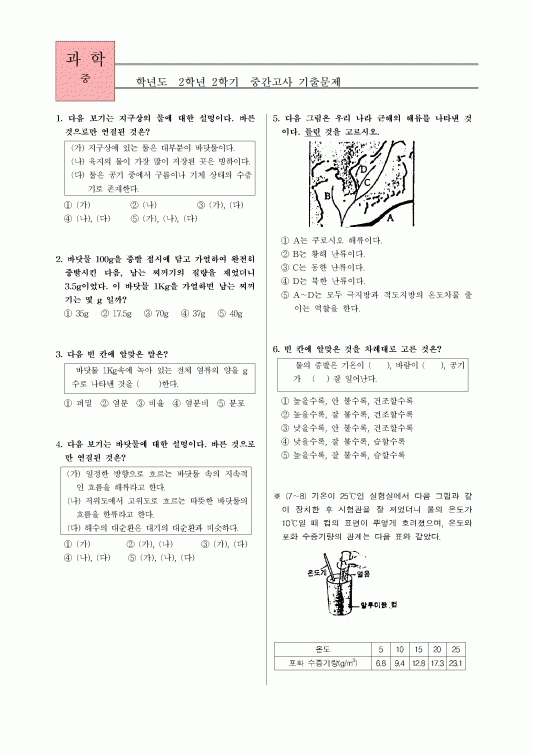[과외]중학 과학 2-2학기 중간 예상문제 08
