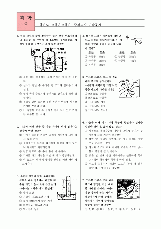 [과외]중학 과학 2-2학기 중간 예상문제 09