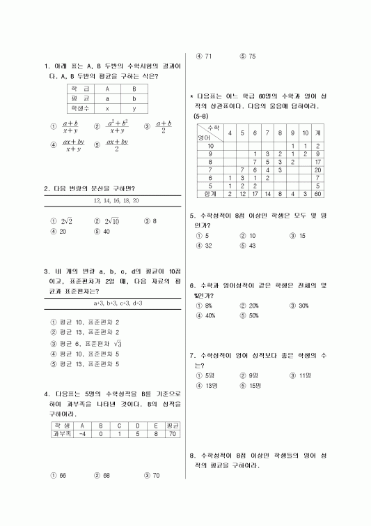 [과외]중학 수학 3-2학기 중간 예상문제 12