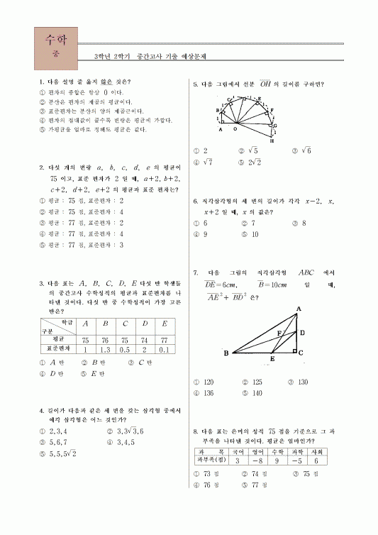 [과외]중학 수학 3-2학기 중간 예상문제 29