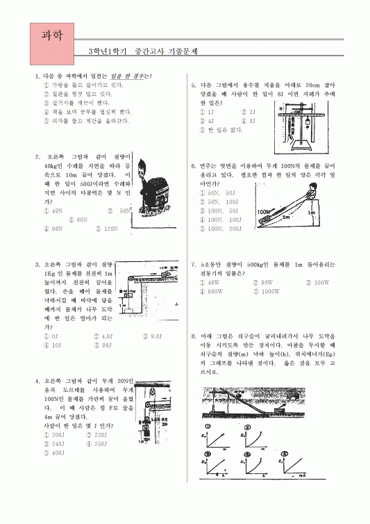 [과외]중학 과학 3-1학기 중간 예상문제 04