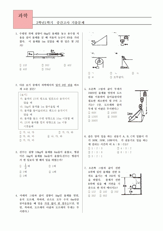[과외]중학 과학 3-1학기 중간 예상문제 09