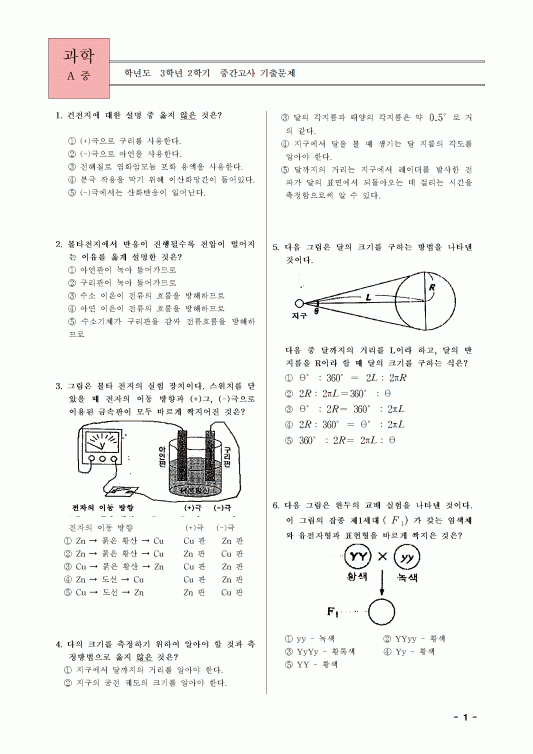 [과외]중학 과학 3-2학기 중간 예상문제 12