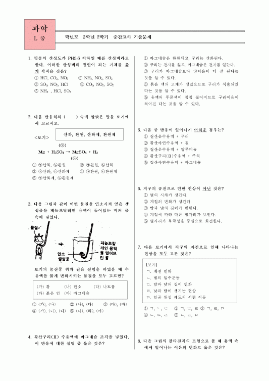 [과외]중학 과학 3-2학기 중간 예상문제 23