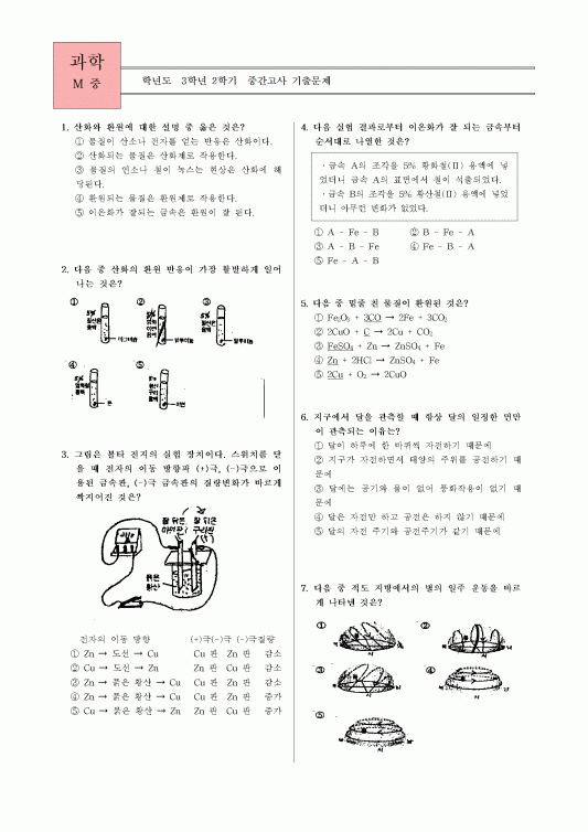 [과외]중학 과학 3-2학기 중간 예상문제 24