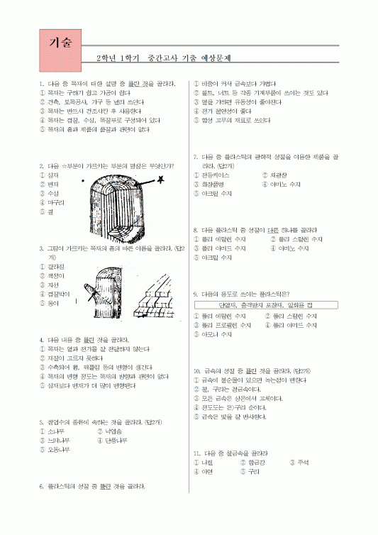 [과외]중학 기술 2-1학기 중간 예상문제 08