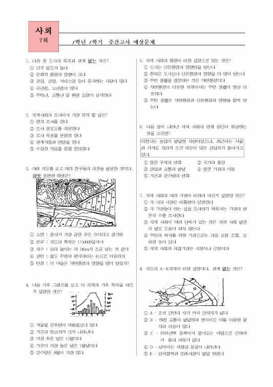 [과외]중학 사회 1-1학기 중간 예상문제 19