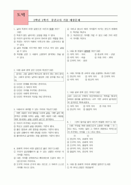 [과외]중학 도덕 2-1학기 중간 예상문제 13