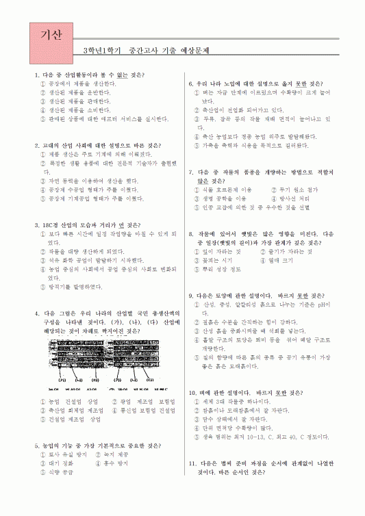 [과외]중학 기술 3-1학기 중간 예상문제 10