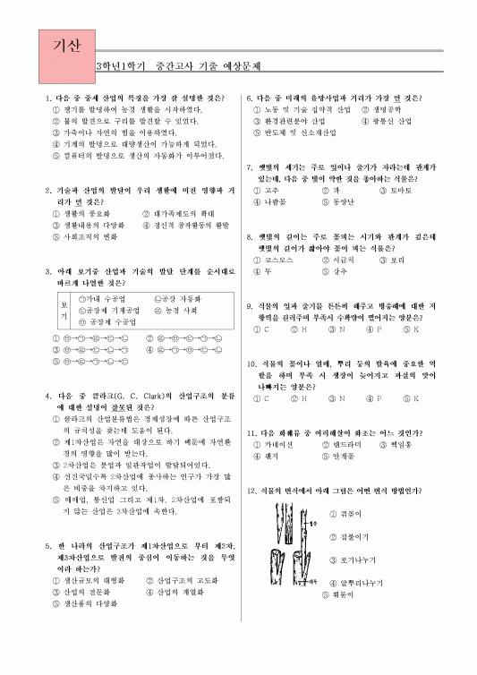[과외]중학 기술 3-1학기 중간 예상문제 12