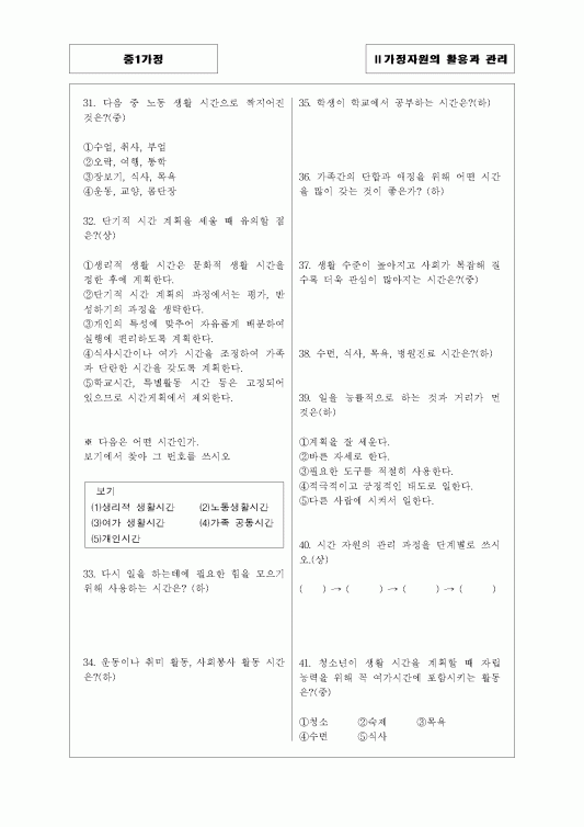 [과외]중학 가정 중1-2-3 청소년의 시간과 일의 관리 02
