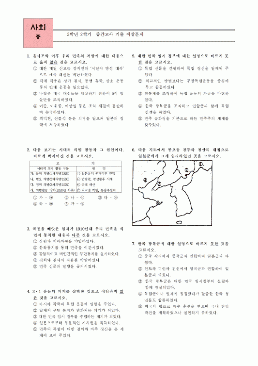[과외]중학 사회 3-2학기 중간 예상문제 32