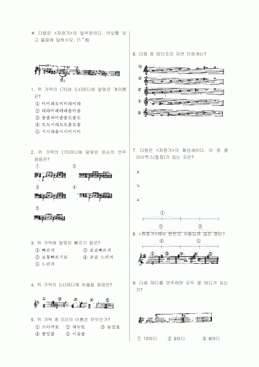 [과외]중학 음악 1-2학기 중간 예상문제 02
