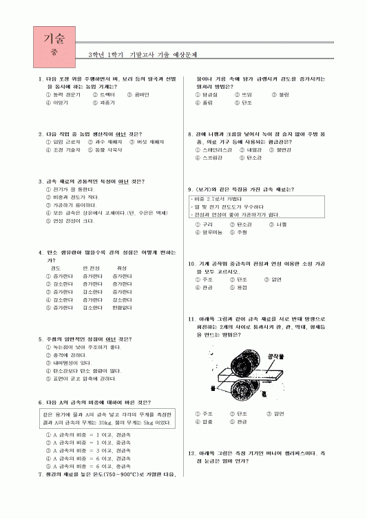 [과외]중학 기술 3-1학기 기말 예상문제 20