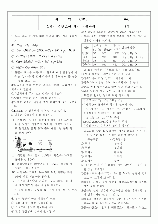 [과외]고등 공통과학 1-1학기 중간 예상문제 02