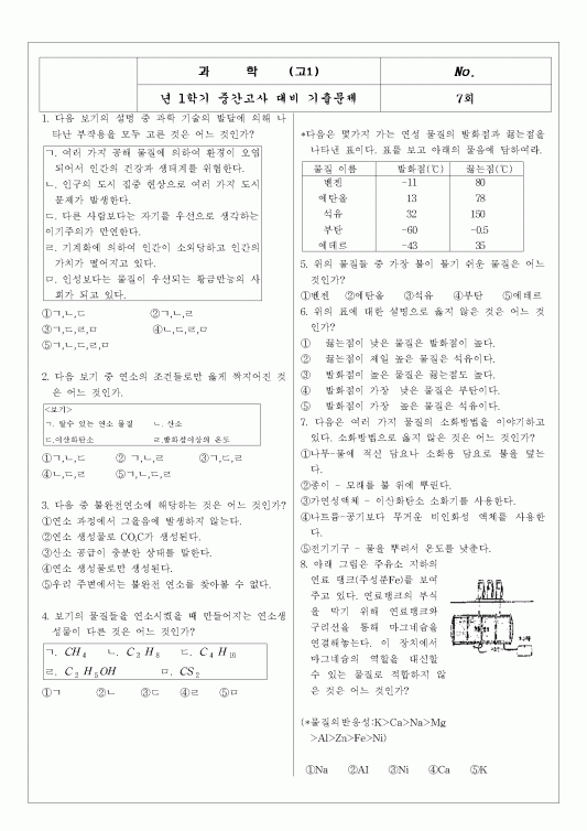 [과외]고등 공통과학 1-1학기 중간 예상문제 07