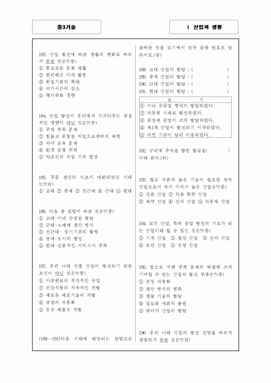 [과외]중학 기술 중3-1-1 산업의 발달 05