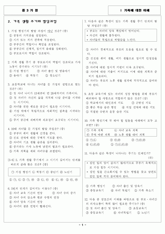 [과외]중학 가정 중3-1-2 가정생활 주기 01