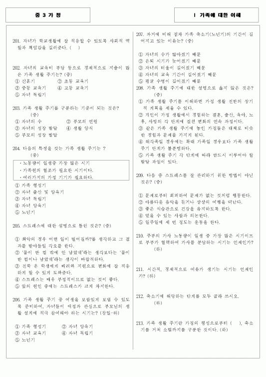 [과외]중학 가정 중3-1-2 가정생활 주기 05