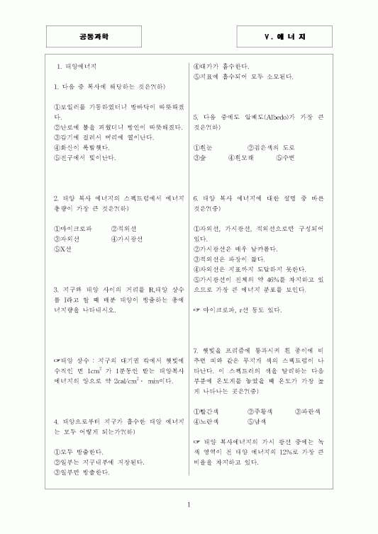 [과외]고등 공통과학-태양 에너지 01