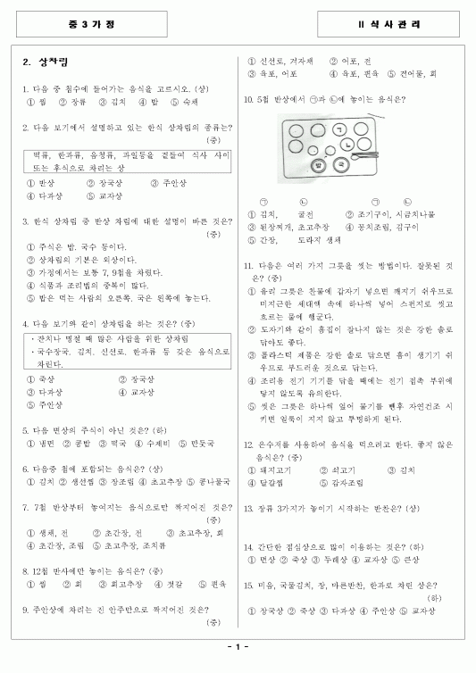 [과외]중학 가정 중3-2-2 상차림 01
