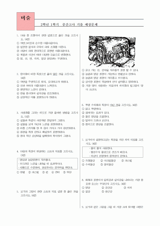 [과외]중학 미술 2-1학기 중간 예상문제 06