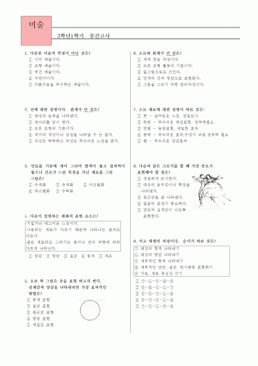 [과외]중학 미술 3-1학기 중간 예상문제 02