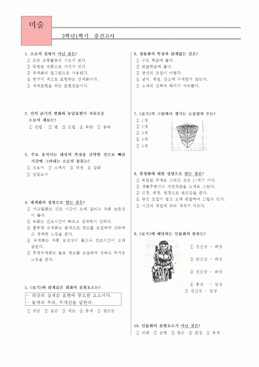 [과외]중학 미술 3-1학기 중간 예상문제 04