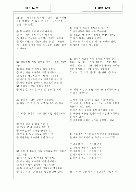[과외]중1-도덕 02 도덕적 사고와 신념 02