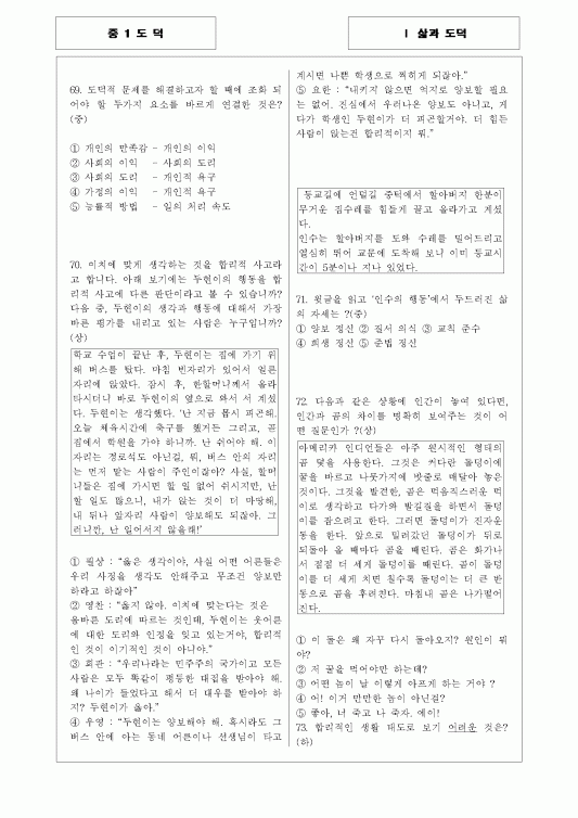 [과외]중1-도덕 02 도덕적 사고와 신념 03