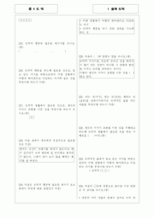 [과외]중1-도덕 02 도덕적 사고와 신념 07