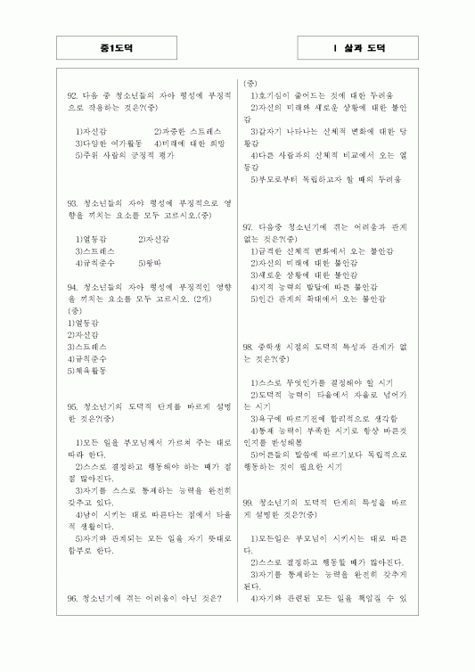 [과외]중1-도덕 03 청소년기와 중학생시절 04